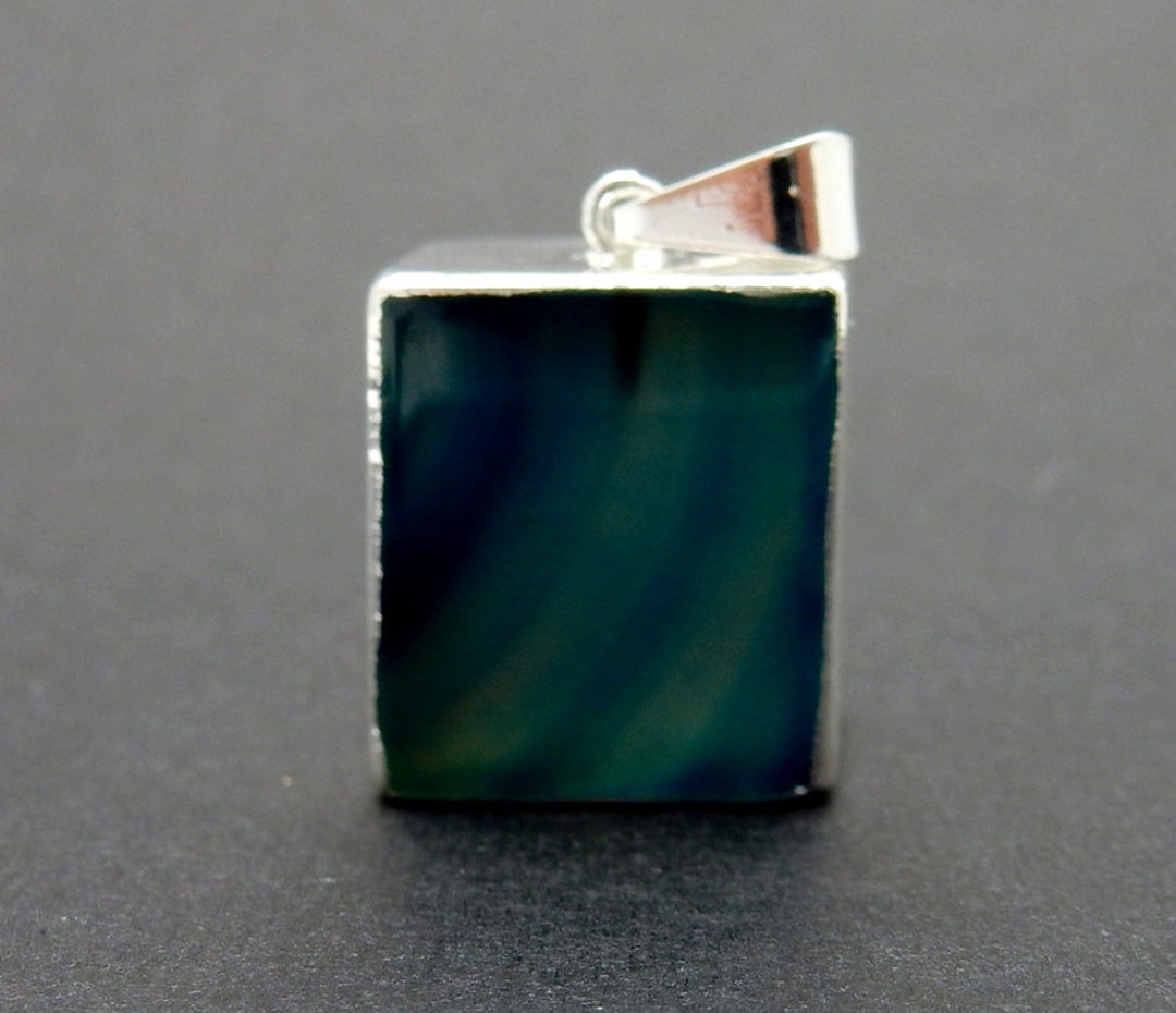 Natural Dark Blue Agate Block Pendant With Silver Electroplated Cap ...