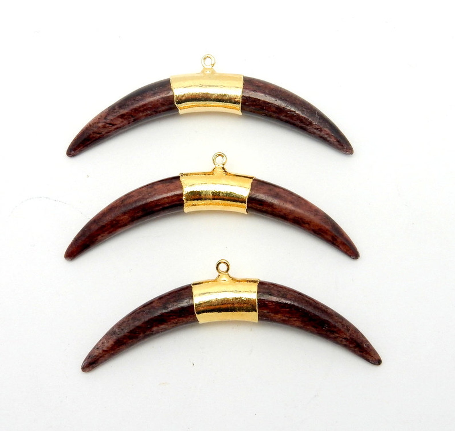 Brown Bone Sideways Horn Double Bail Pendant With - Etsy