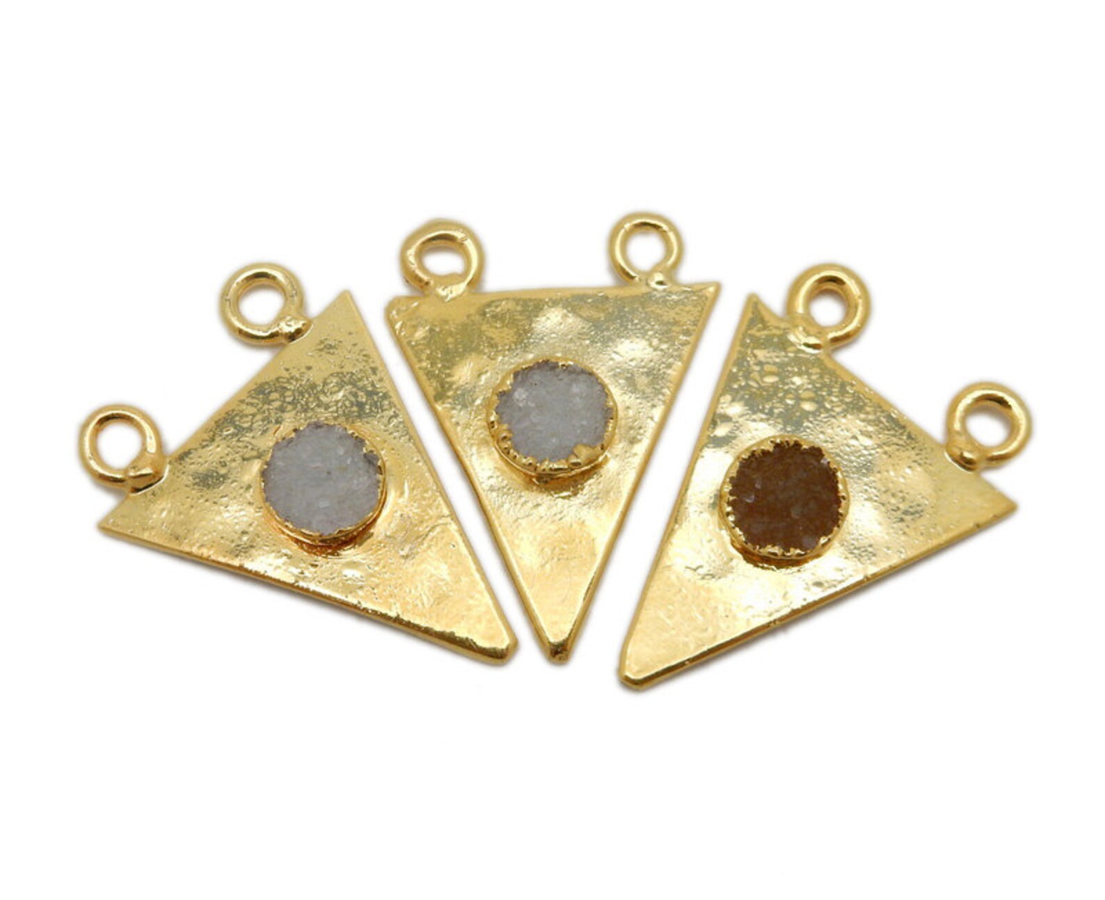 Hammered Triangle Double Bail Pendant With Tiny Round Druzy - Etsy
