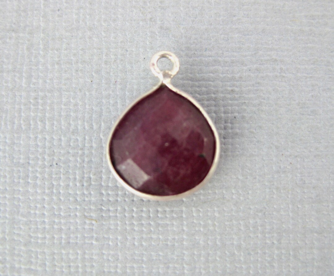 Dyed Ruby Station Drop Charm Pendant - 10mm Sterling Silver Bezel Charm ...