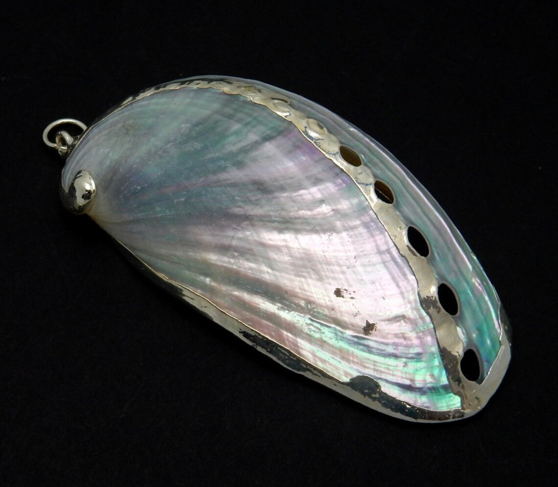 Electroplated Silver Edge Abalone Shell Pendant S83B14-06 | Etsy