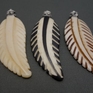 Bone Feather Pendant White Large Feather Pendant With Silver Plated Top ...