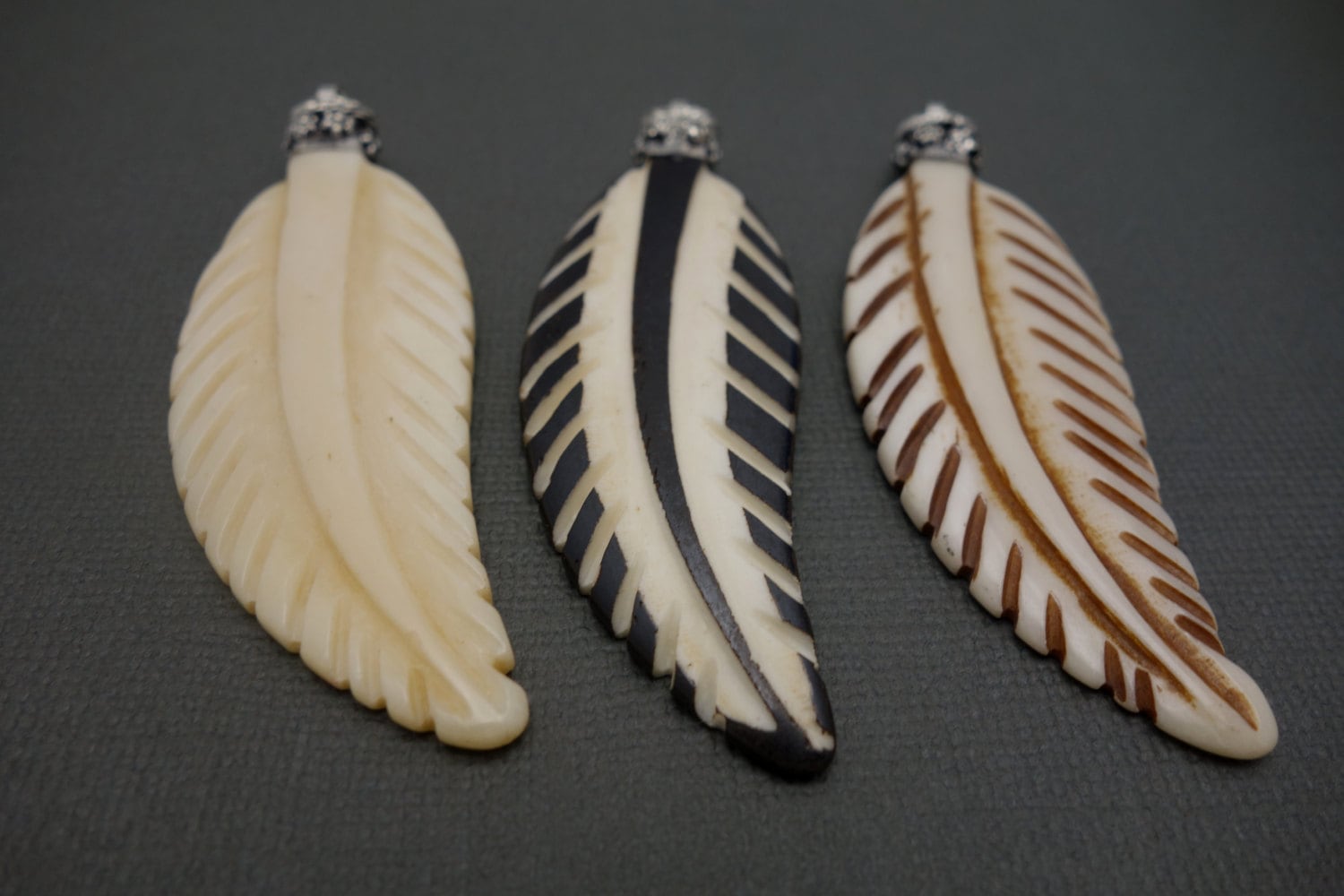 Bone Feather Pendant White Large Feather Pendant With Silver Plated Top ...