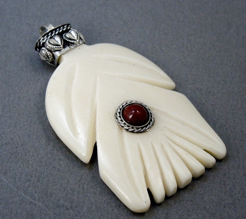 Bone Wing Pendant With Brown Gemstone Inlay and Silver Toned - Etsy