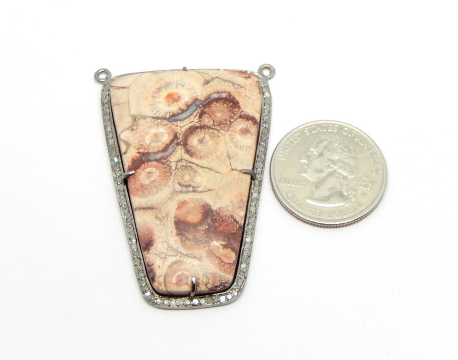 Pave Diamond Triangle Jasper Large Double Bail Pendant Set in | Etsy