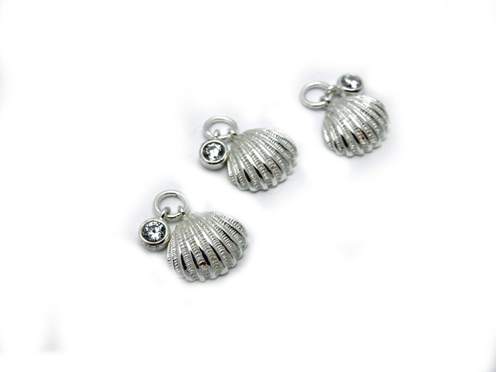 Sterling Silver Shell Pendant With Dangle CZ Rhinestone Accent - Etsy