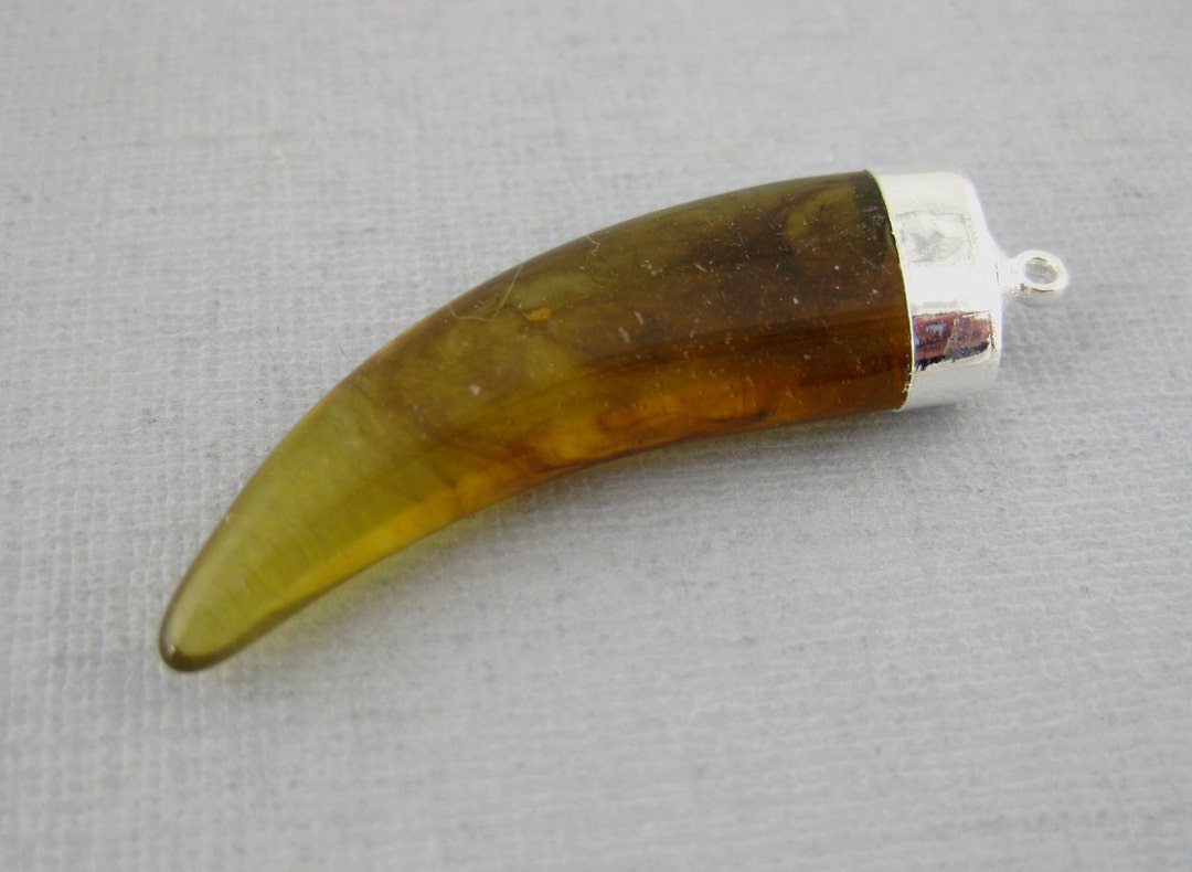 Amber Resin Horn Pendant With Silver Cap Boho Look S22B1-04 - Etsy