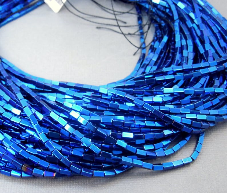 Hematite Beads-- 4mm X 2mm Blue Hematite Rectangle Tube Beads-- 1 ...