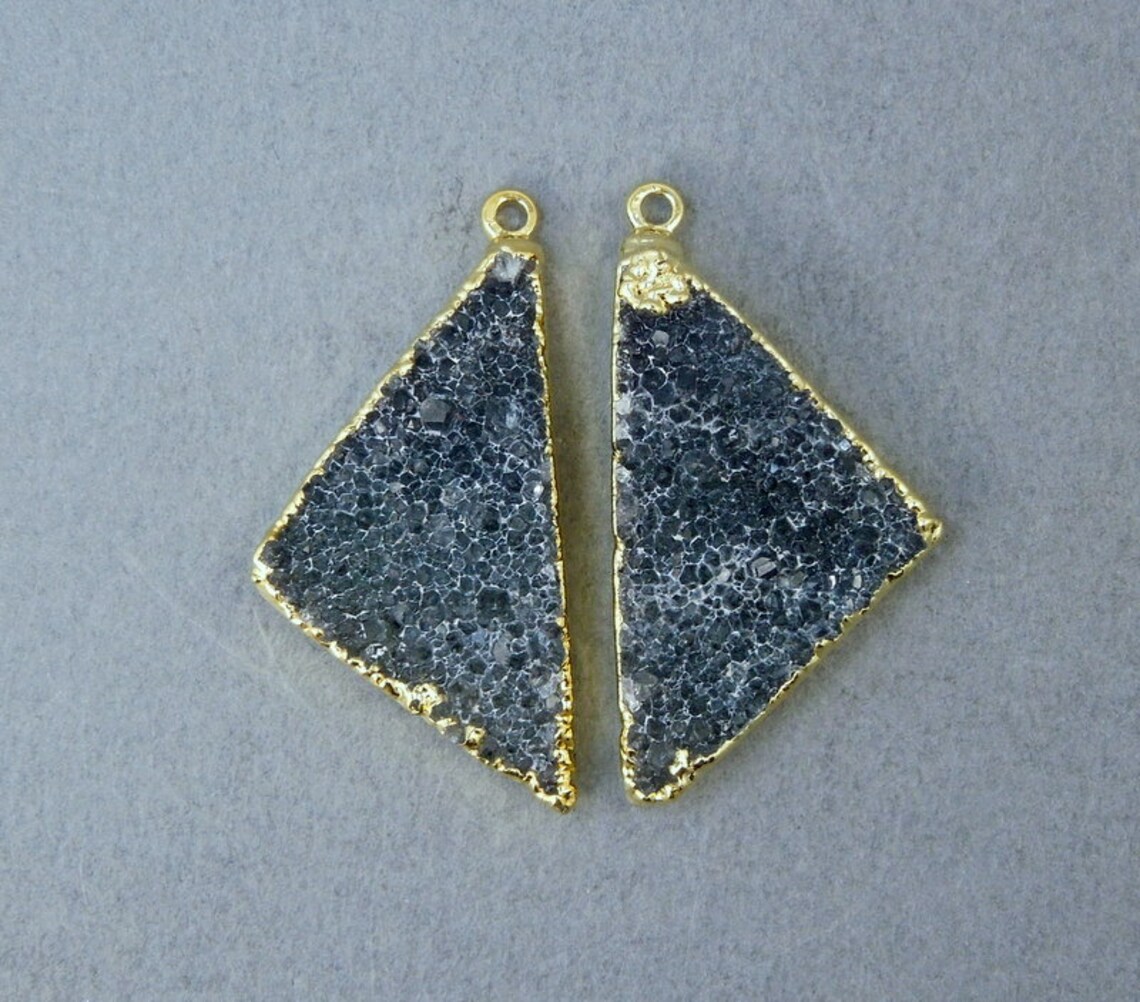 Druzy Triangle Charms Pendants Pair With 24k Gold - Etsy