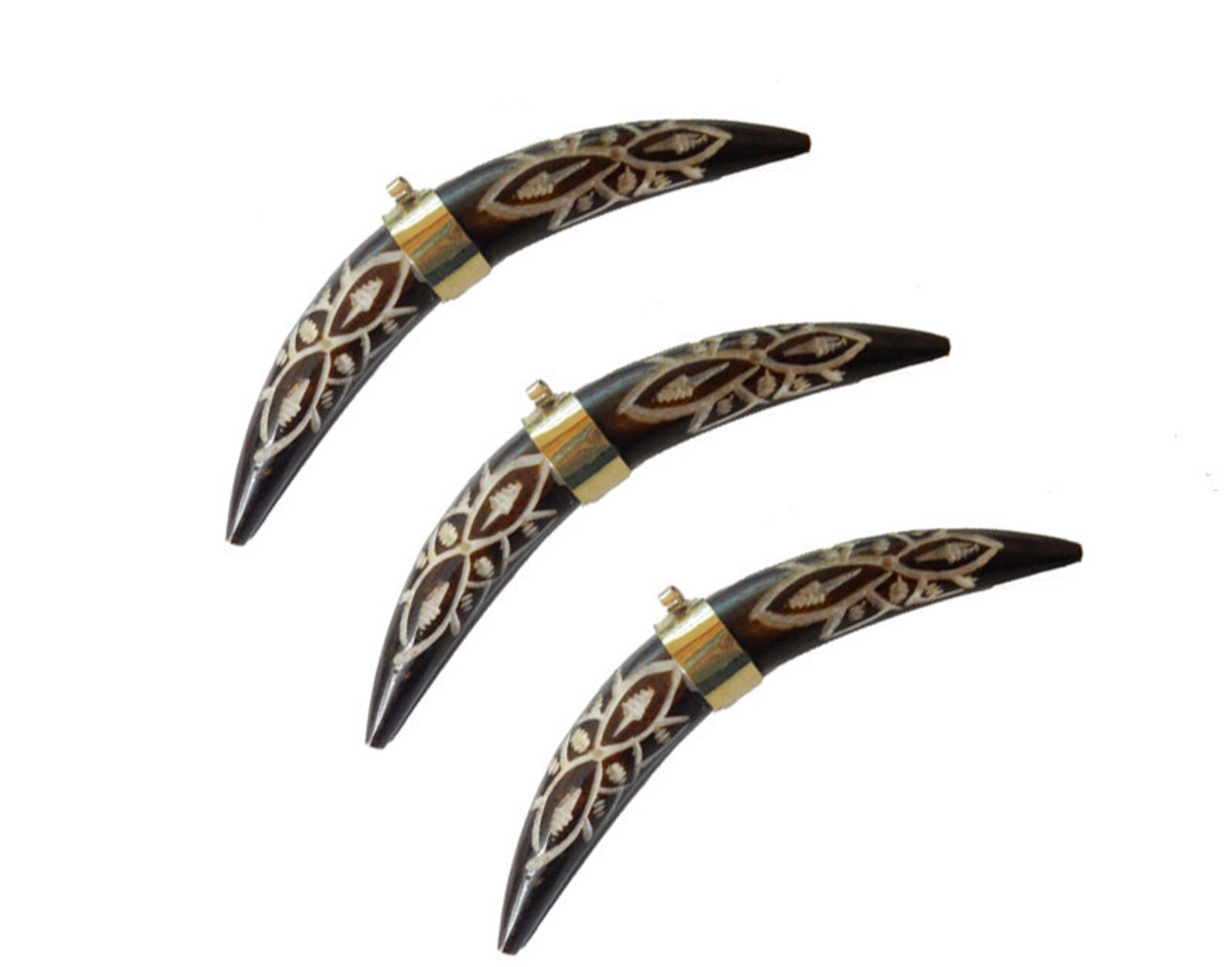 Tibetan Style JUMBO Carved Brown Bone Sideways Horn Pendant | Etsy