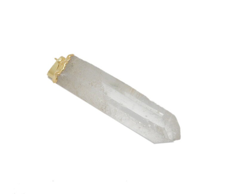 Long Large Crystal Quartz Point Pendant With Thin Electroplated 24k ...