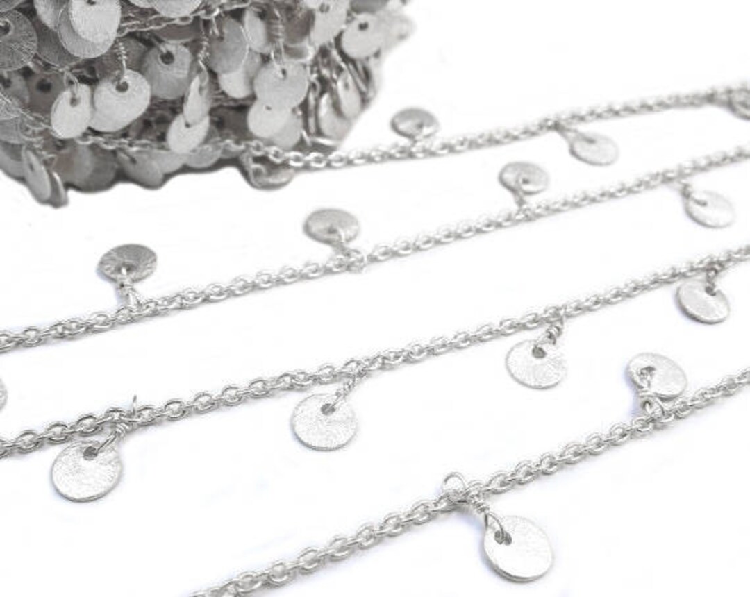 Silver Plated Chain With Dangling Silver 6mm Coin Charms -- 1 FOOT (CHN ...