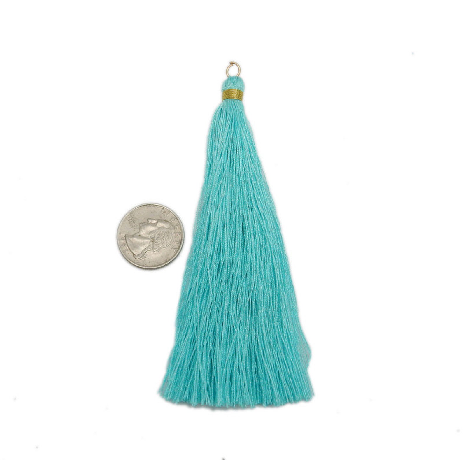 Turquoise Tassel Large Gold Toned String Tassel Pendant | Etsy