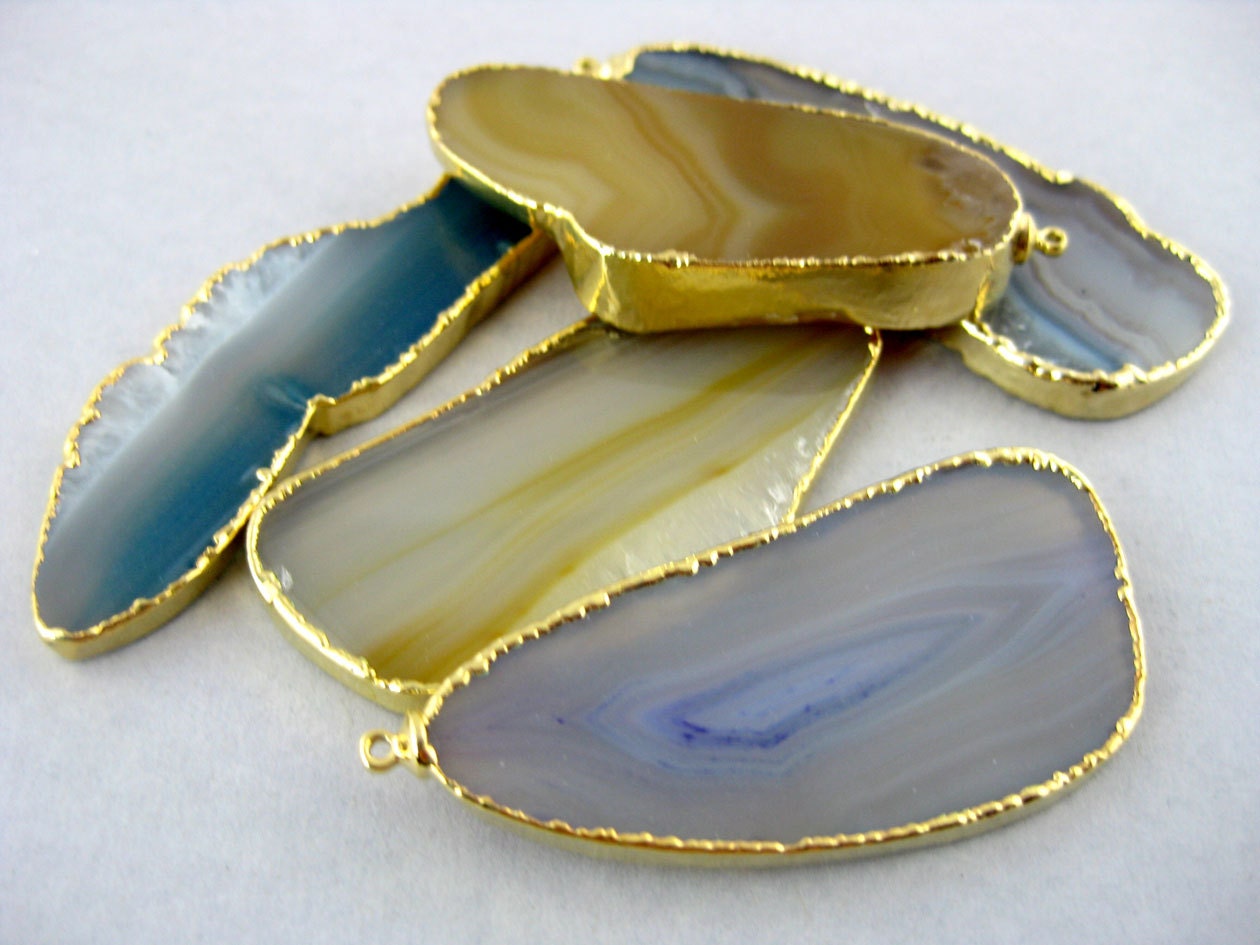 Agate Druzy Druzzy Drusy Slice Pendant Edged in 24k gold | Etsy