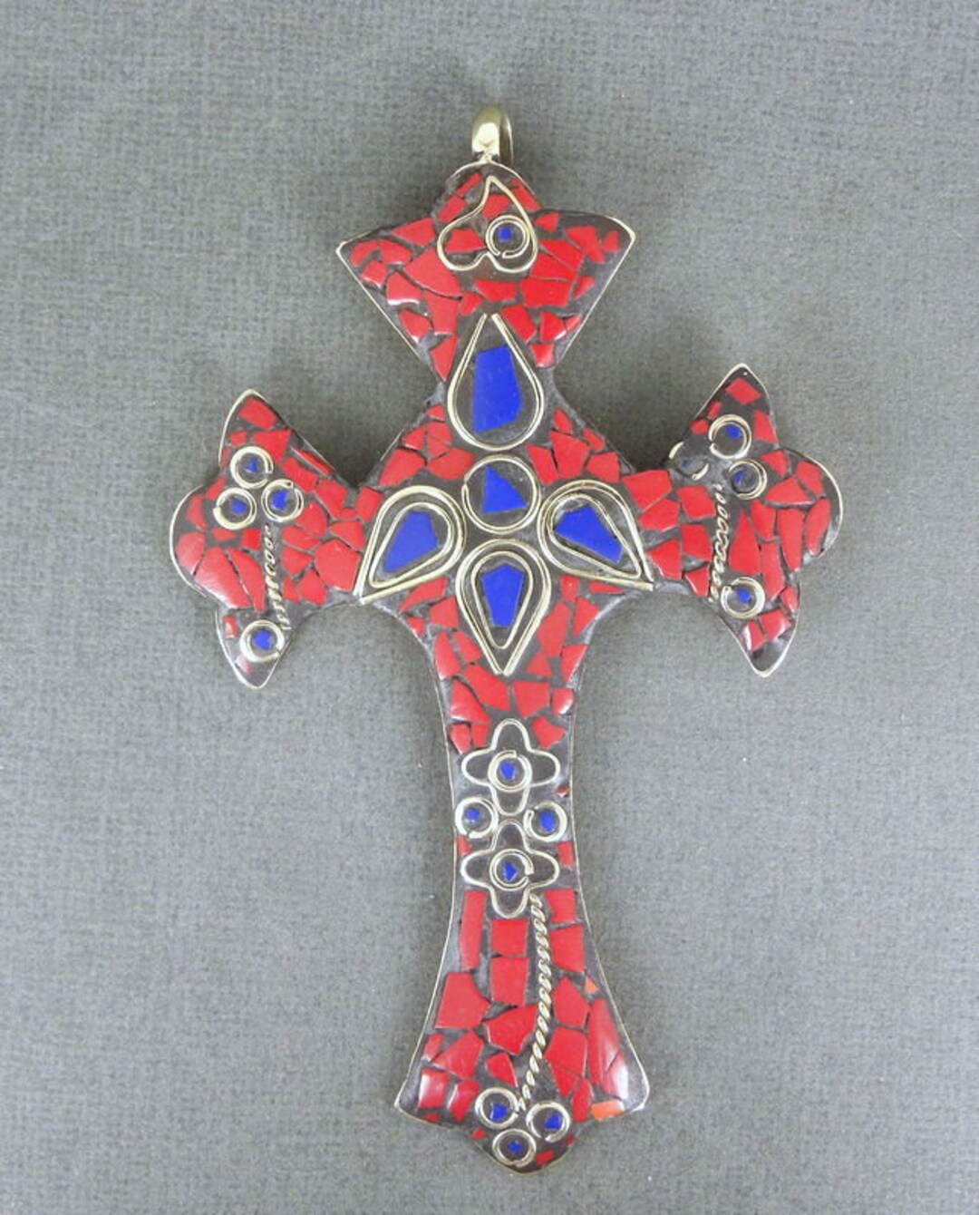 Large Brass Cross Tibetan Cross Cross With Lapis, Red Coral and Brass ...