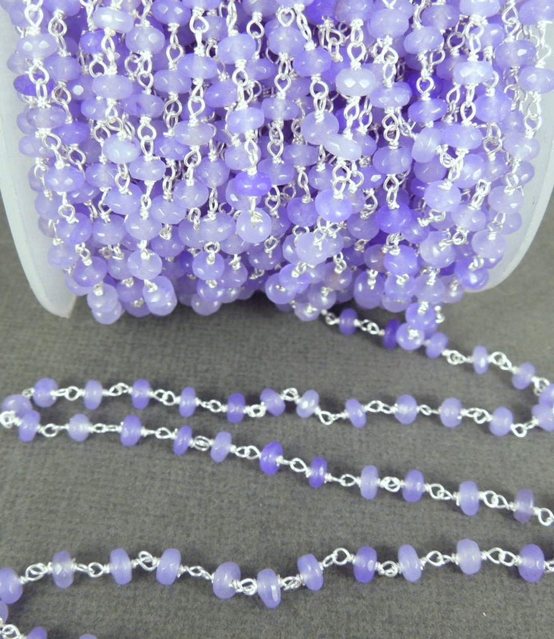Purple Chalcedony Wire Wrapped Beaded Chain Sterling Silver Rosary ...