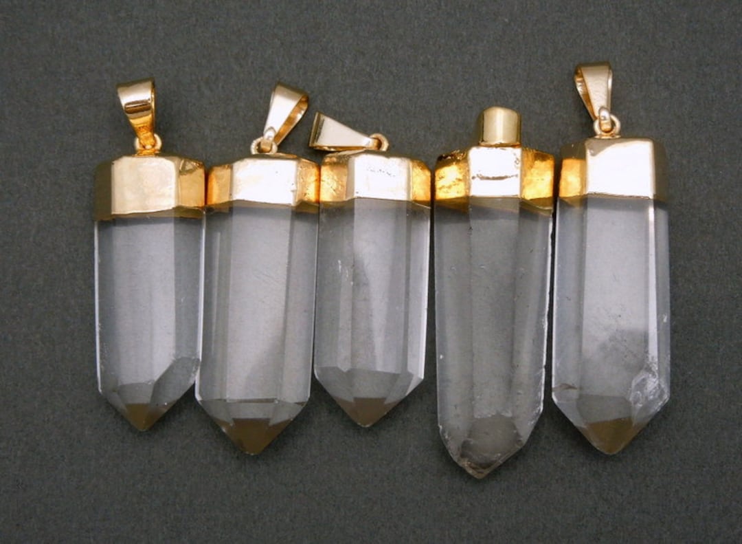 Lovely Polished Crystal Quartz Point Pendant With Electroplated 24k ...