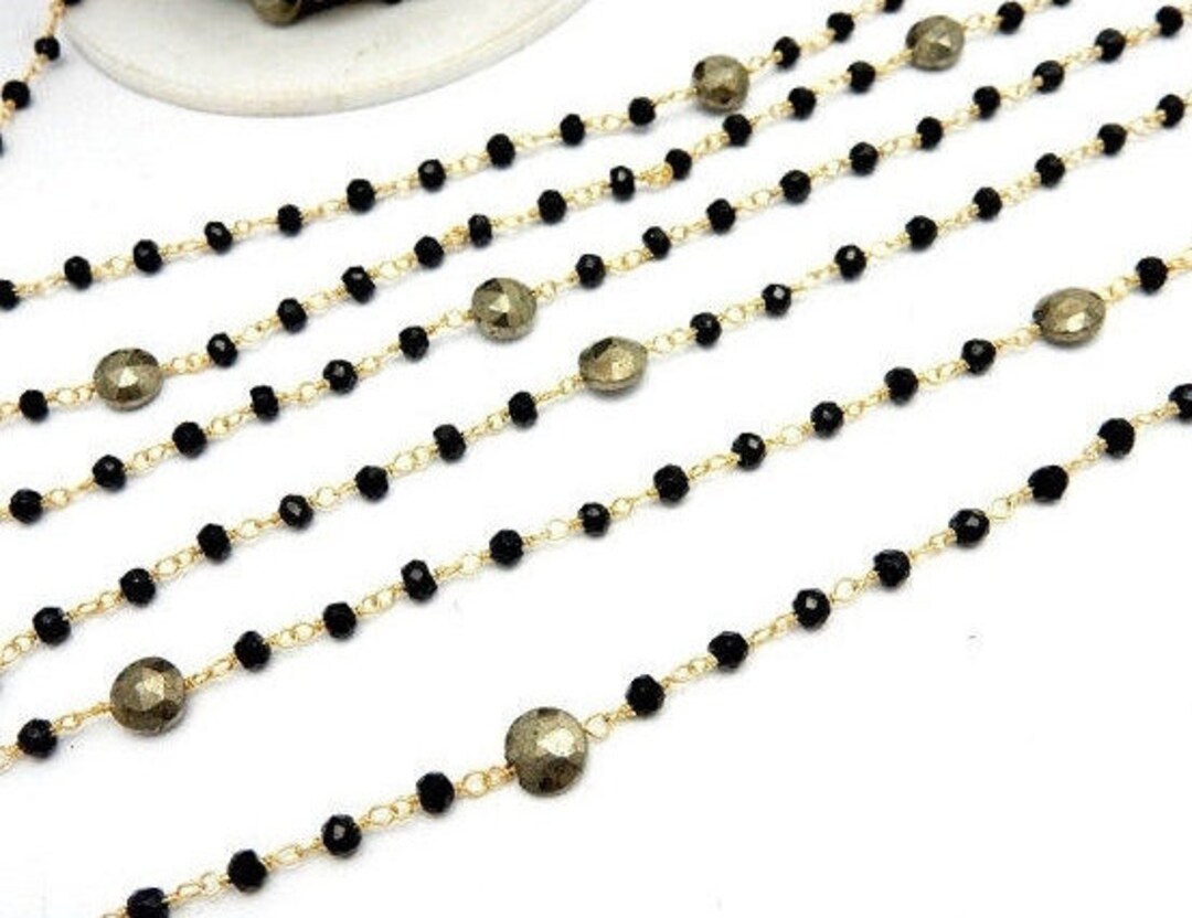 35% off Wholesale Black Spinel and Round Pyrite Wire Wrapped Beaded ...