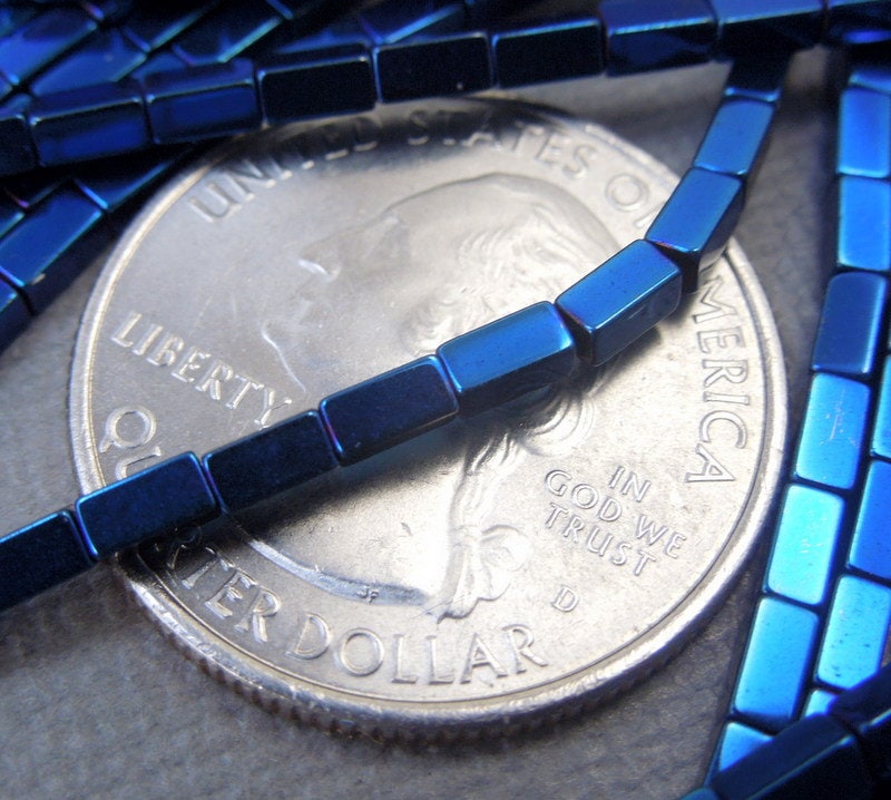 Hematite Beads-- 4mm X 2mm Blue Hematite Rectangle Tube Beads-- 1 ...