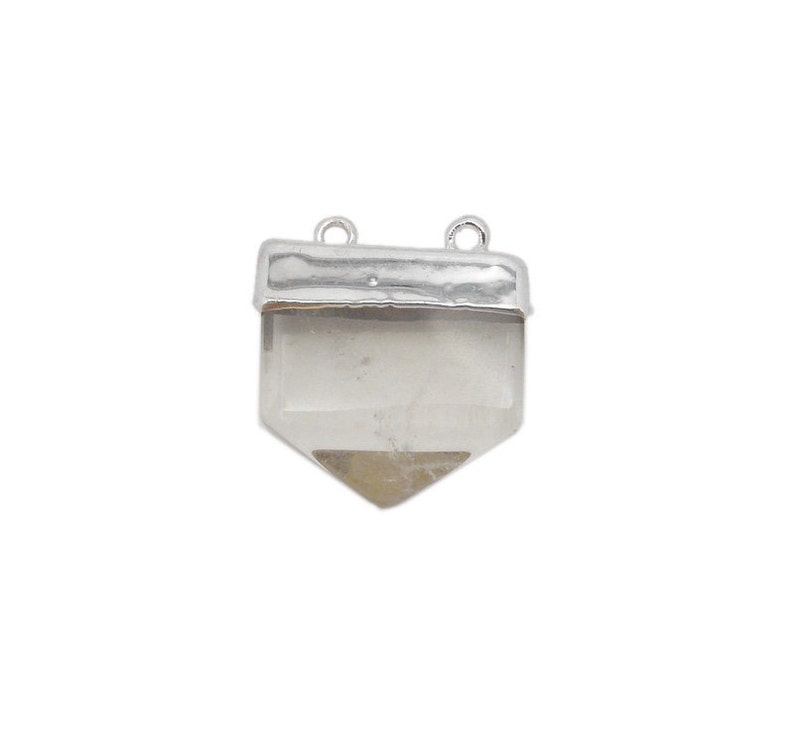 Crystal Quartz Shield Double Bail Pendant With Electroplated Silver Cap ...