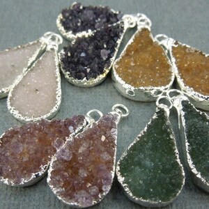 Druzy Drusy Druzzy Teardrop Charms Pendants Edged in Sterling Silver ...