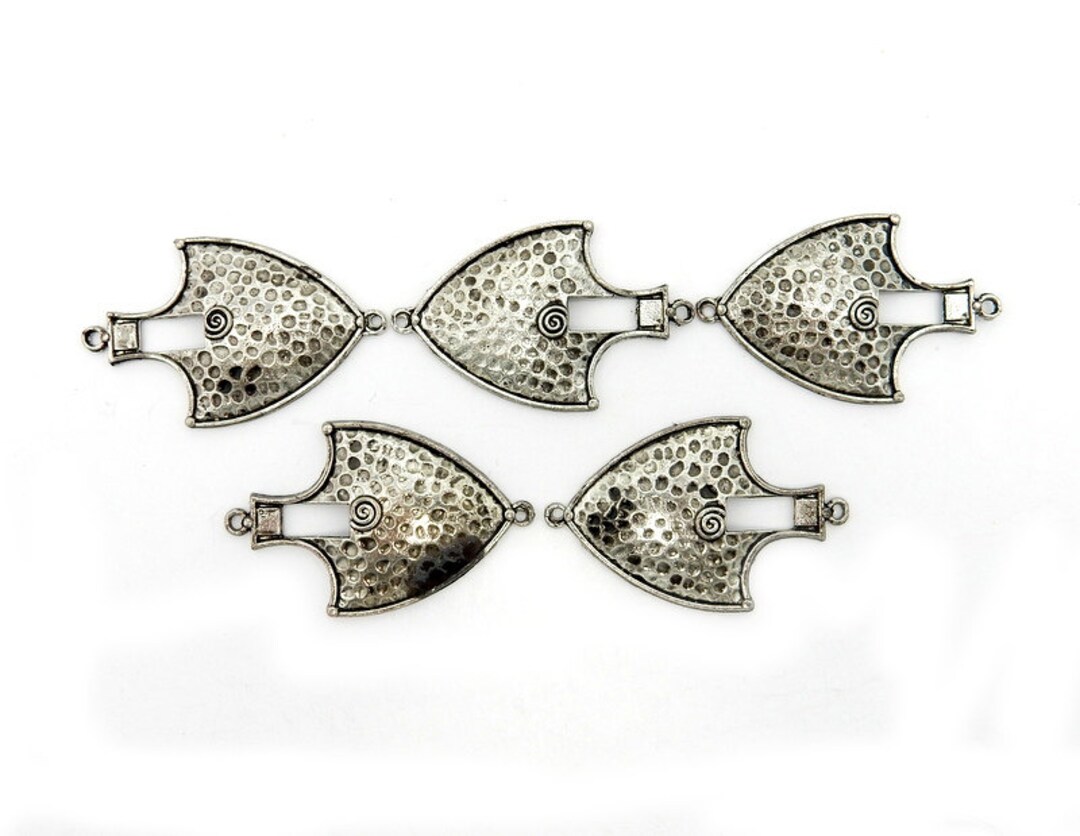 Tibetan Brass Pendant- Silver Toned Brass Engraved Shield Pendant ...