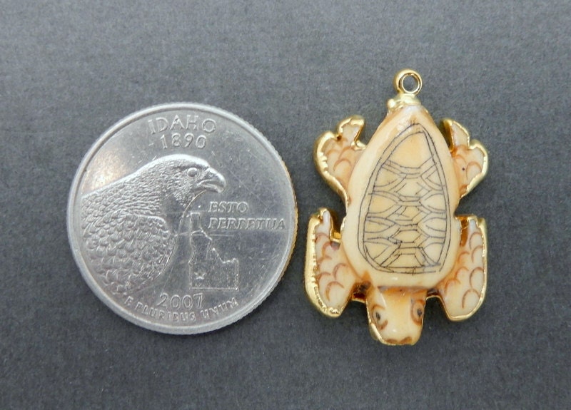 Carved Bone Turtle Charm Pendant With 24K Gold Electroplated | Etsy