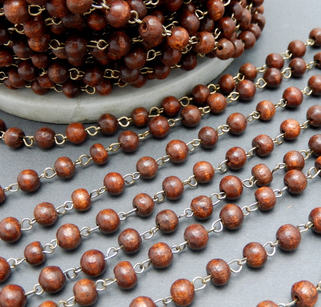 Brown Bone Chain -- Antique Gold Toned Wire Wrapped Brown Bone Beaded ...