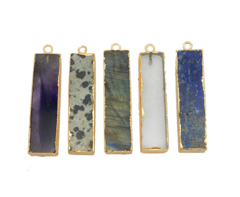 Gemstone Bar Pendant With Electroplated 24k Gold Edge (S69B14) - Etsy