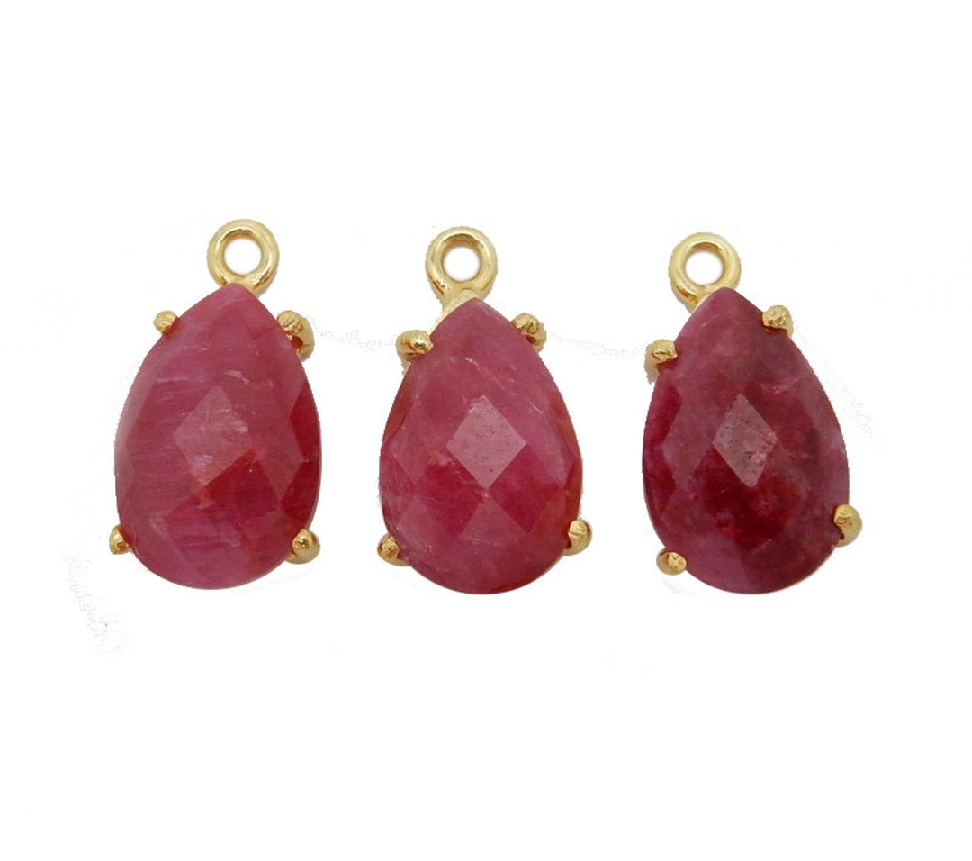 Gemstone Teardrop Pendant - Dyed Ruby Teardrop Set in Gold Over ...