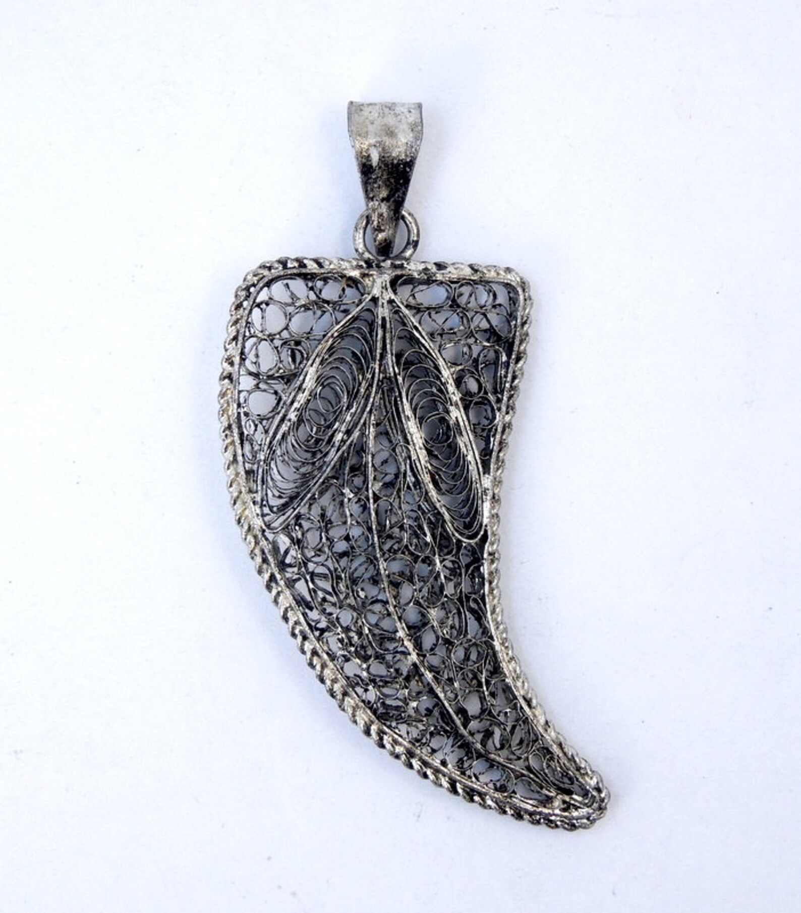 Silver Tone Horn Pendant Silver Toned Filigree Horn Pendant - Etsy