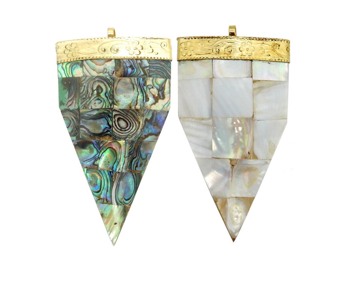 Mother of Pearl Shield Pendant with Brass Cap and Bail S72B1 | Etsy