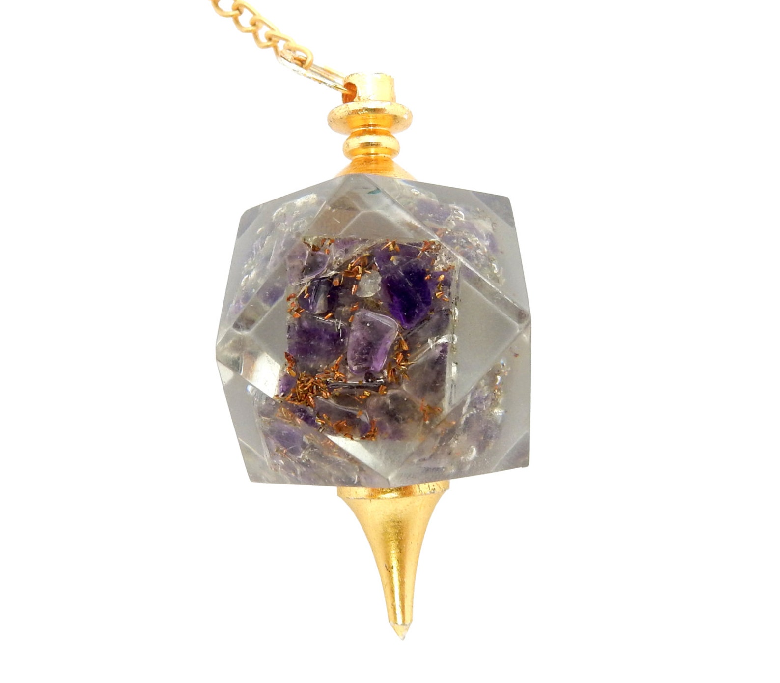Amethyst Orgone Pendulum with Gold Toned Chain and Bail | Etsy