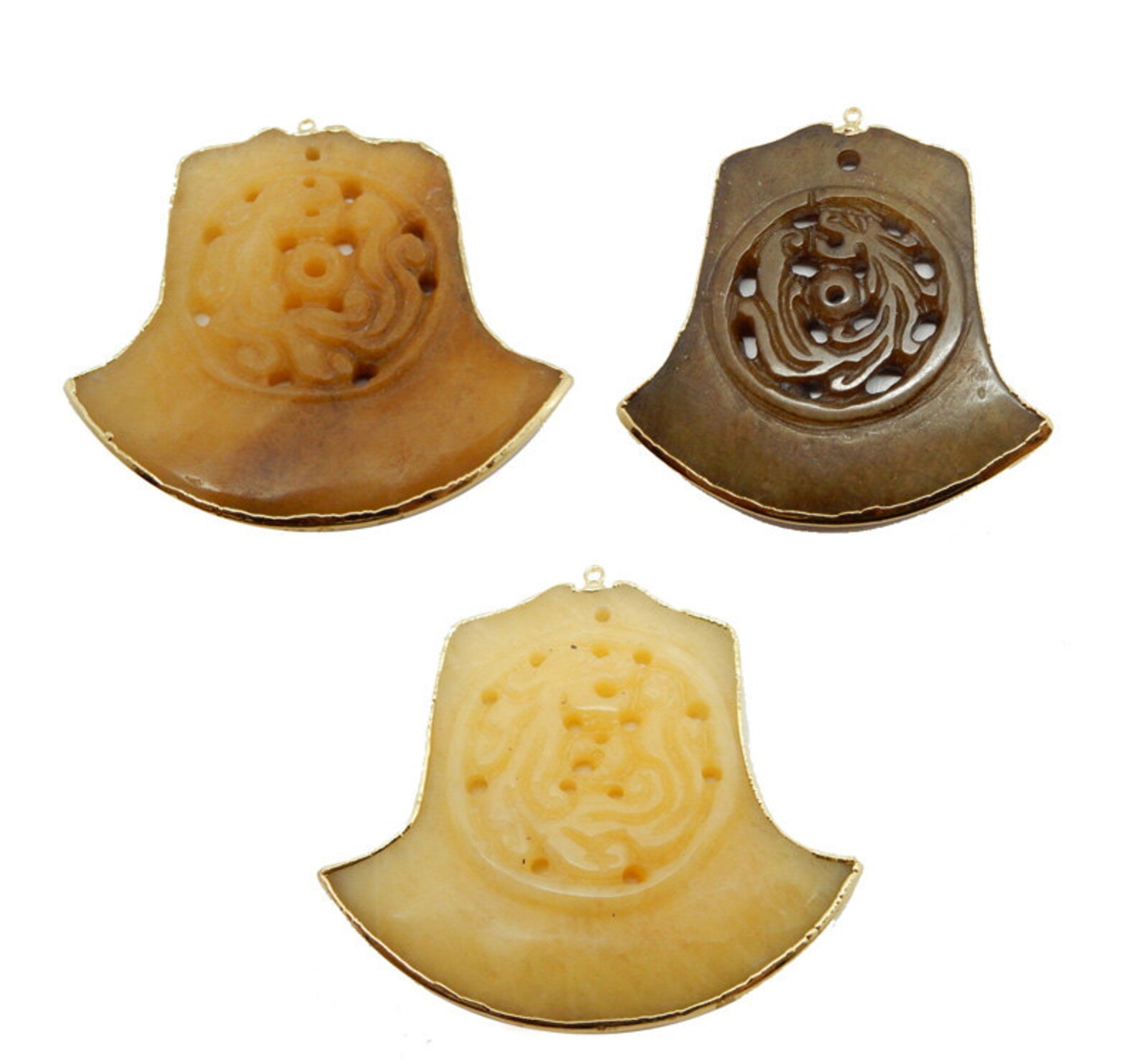 Tan Jade Shield Pendant With Intricate Carved Center Design - Etsy