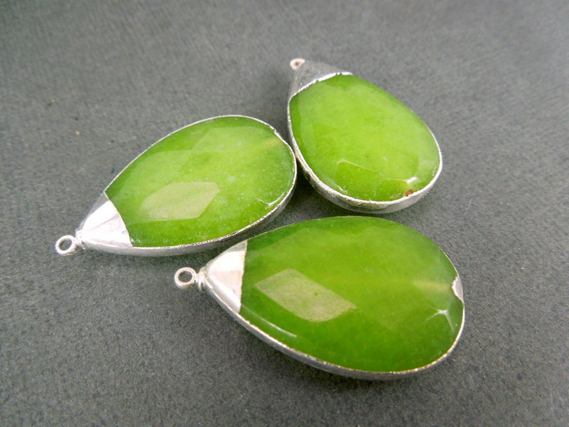 Green Apple Jade Quartzite Teardrop Pendant 34mm Silver | Etsy