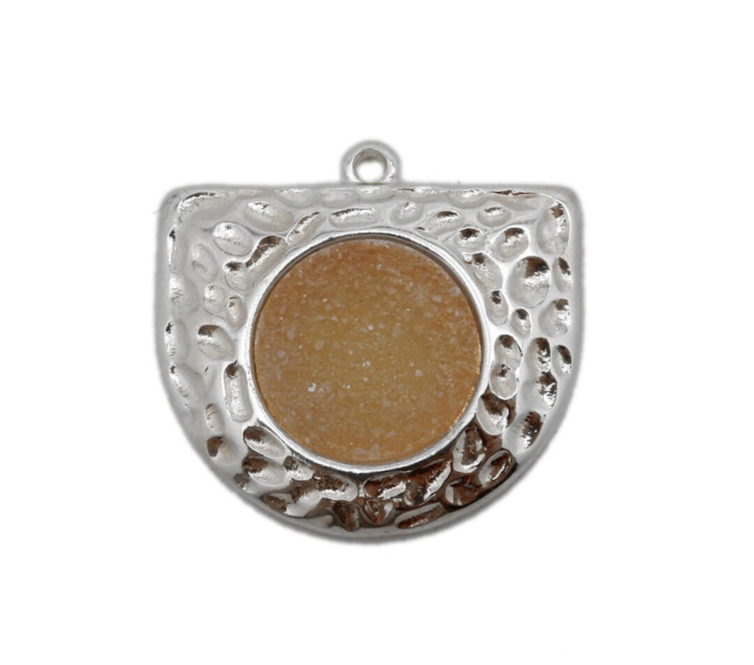 Hammered Shield Pendant With Druzy Accent - Silver Plated Shield ...