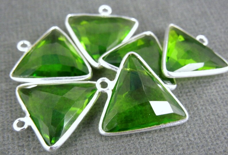 Peridot Quartz Station Triangle Charm Pendant 16mm Sterling | Etsy