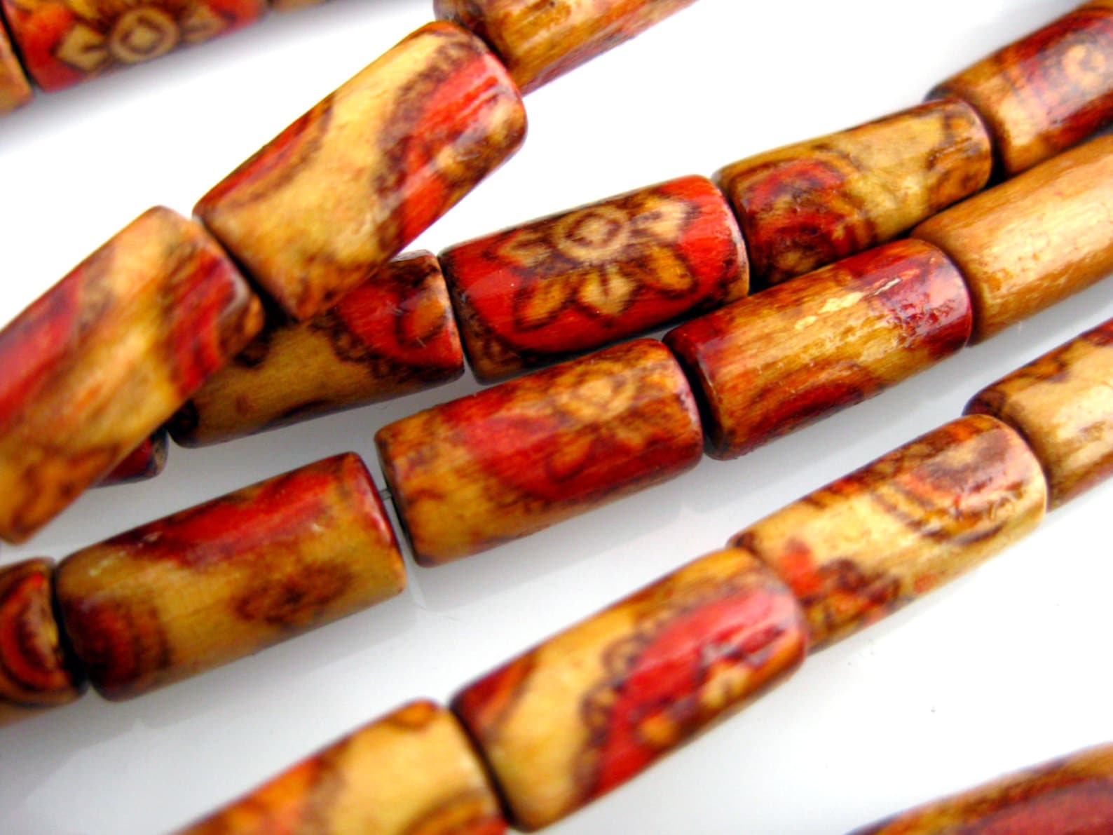 Wooden Tube Beads Wood Tube Beads With Floral Designs 1 | Etsy