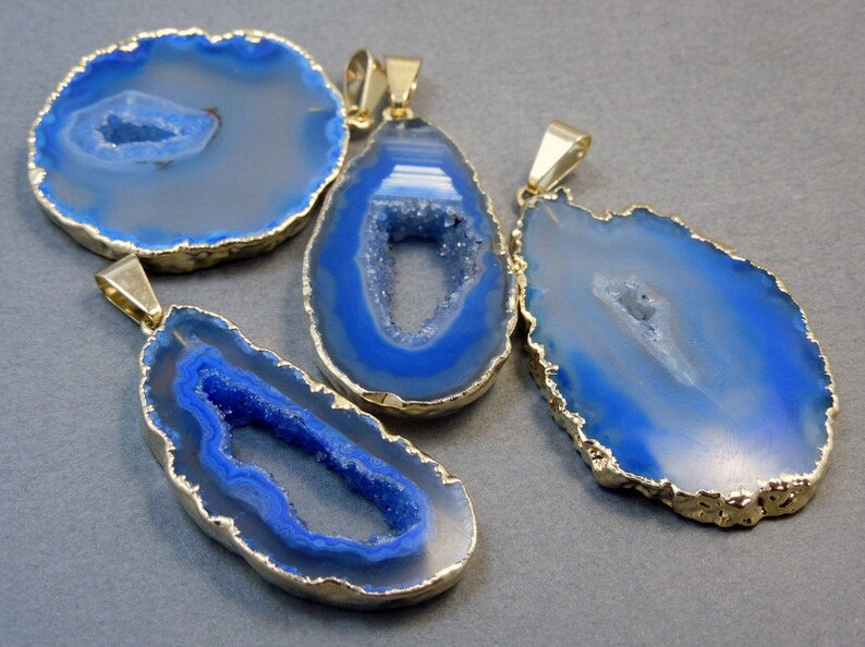 Agate Slices Geode Blue and Clear Agate Slice With Druzy - Etsy