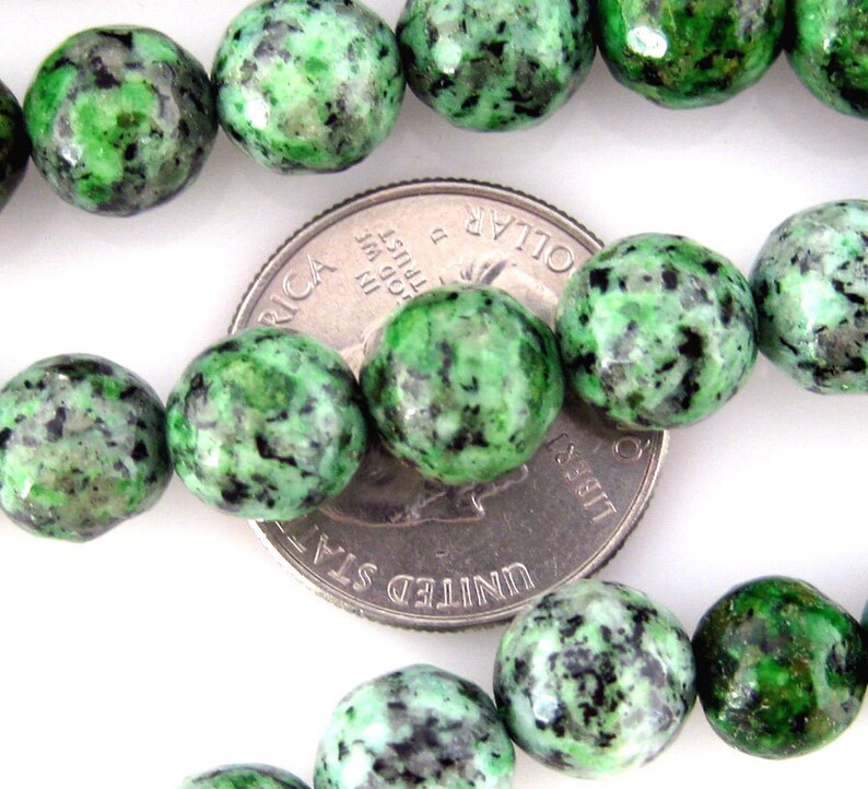 Agate Beads-- Spotted Green Agate 11mm Faceted Round Beads- FULL STRAND ...
