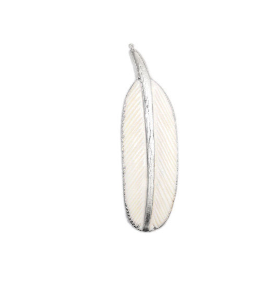 Bone Feather Pendant-- Extra LARGE White Carved Bone Feather Pendant ...