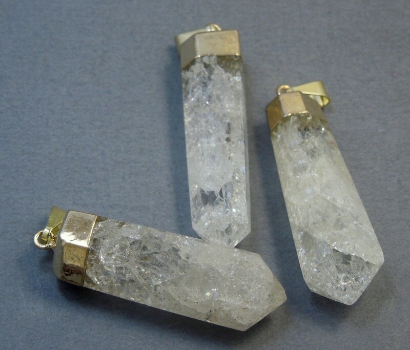 Light Tan Crystal Quartz Point Pendant With Gold Electroplated Cap ...