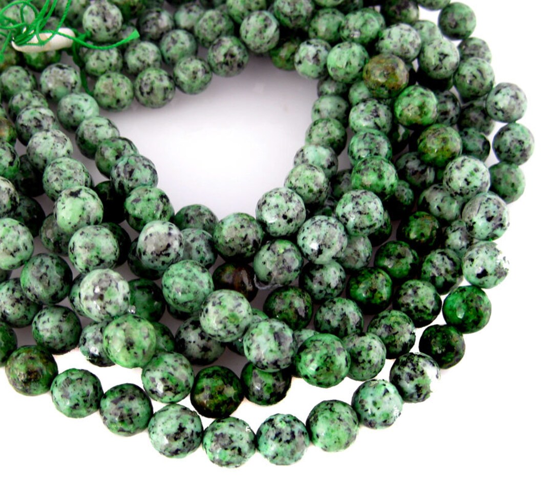 Agate Beads-- Spotted Green Agate 11mm Faceted Round Beads- FULL STRAND ...