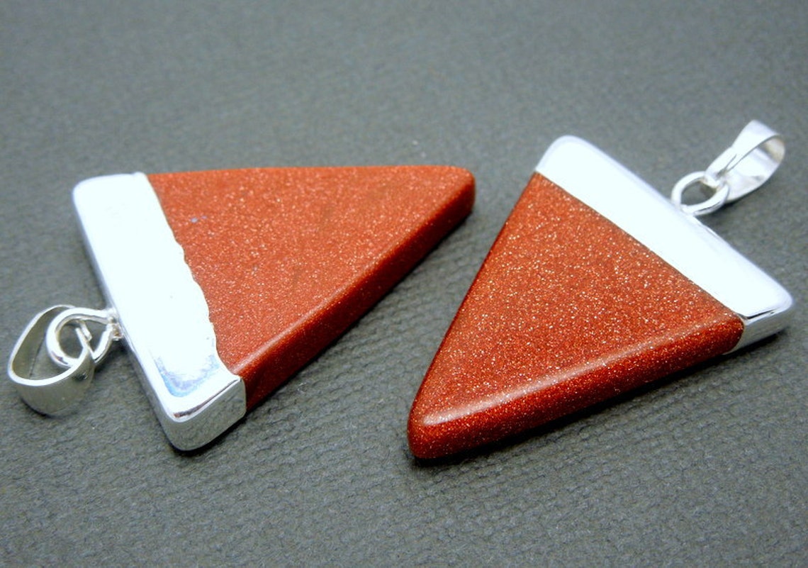 Gemstone Triangle Pendant 31mm X 26mm Goldstone Triangle - Etsy