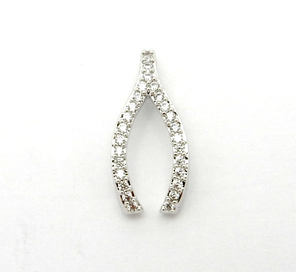 Wishbone Charm silver Plated Wishbone Pendant With CZ | Etsy