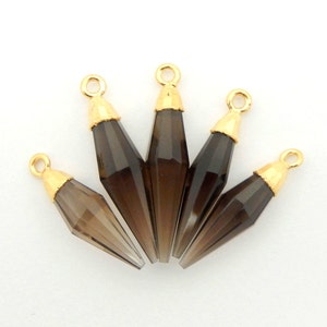 Petite Smokey Quartz Fancy Spike Pendant With 24k Gold Electroplated ...