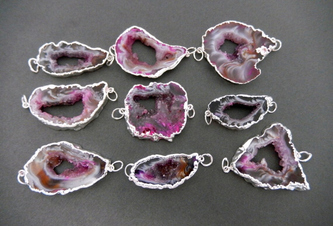 15% off Pink Agate Dyed Pink Druzy Agate Slice Double Bail - Etsy