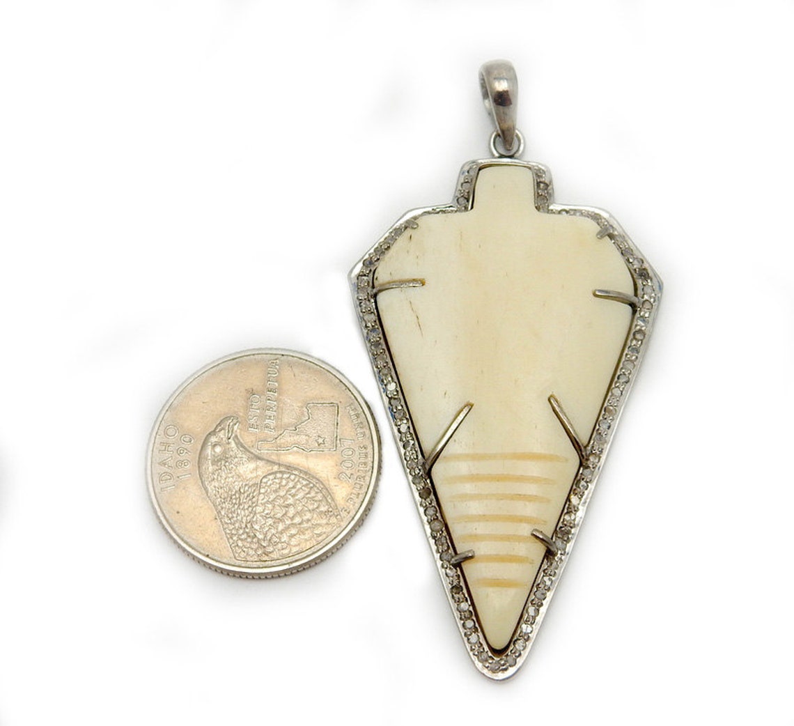 Pave Diamond White Bone Arrowhead Pendant With Oxidized - Etsy