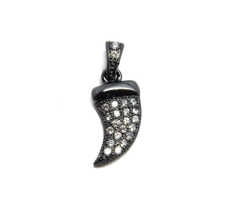 Petite Oxidized Sterling Silver Horn Pendant With Rhinestone Pave ...