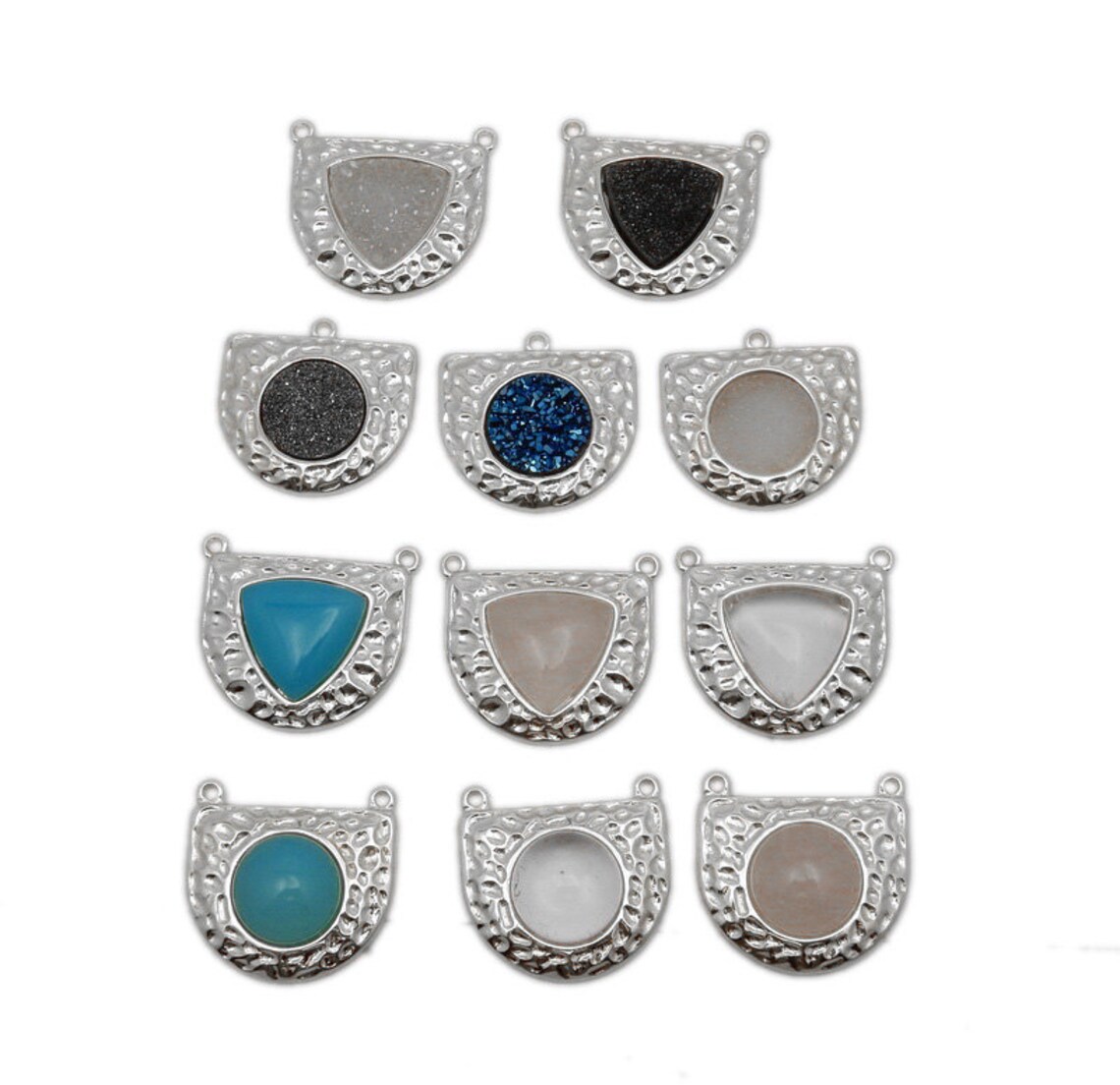 Hammered Shield Double Bail Pendant with Gemstone Accent | Etsy